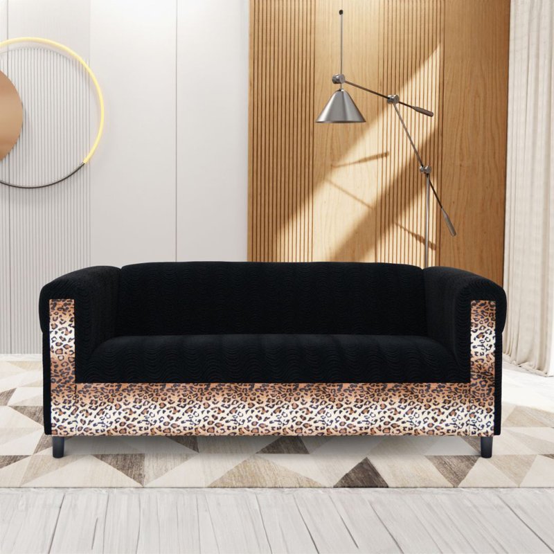 Gitana Broadway Modern Black Velvet 3 Seater Sofa for Living Room Bedroom with Solid Wood Frame